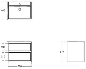 Ideal Standard Connect Air- Skříňka pod umyvadlo 60cm, 2 zásuvky, Lesklý bílý + matný světle šedý lak E0818KN