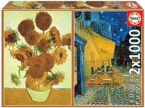 EDUCA Puzzle Slunečnice + Terasa kavárny v noci / 2x1000 dílků / od 14