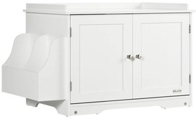 Skříňka pro kočky PawHut s nastavitelnou přepážkou a magnetickými dvířky, bílá 86x48x52cm pro stylové bydlení koček