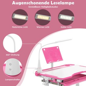Costway Dětský stůl Dětská sada psacího stolu se stojanem na knihy a LED