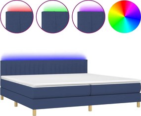 Box spring postel s matrací a LED modrá 200x200 cm textil 3133907