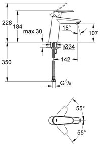 Grohe Eurodisc Cosmopolitan - páková umyvadlová baterie bez odtokové garnitury, střední model, chrom 23449002