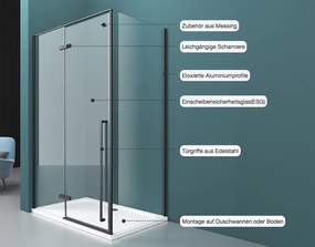 design černý sprchový kout DOPORRO R64 BLACK - 100-140cm ESG 6mm