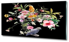 Wallmuralia Foto-obraz na skle Květiny a ptáci 100x50