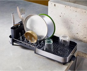 Černý nastavitelný plastový odkapávač 31x19 cm Extend Slim Steel – Joseph Joseph
