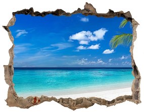 Wallmuralia Díra 3D ve zdi nálepka Tropická pláž 95x64 cm
