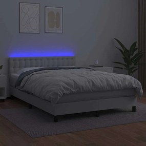 Box spring postel s matrací a LED bílá 140x190 cm umělá kůže 3134220