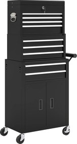 box na nářadí 3 v 1, skříňka na nářadí se 4 kolečky, uzamykatelný box na nářadí s 9 zásuvkami, ocel, černá barva