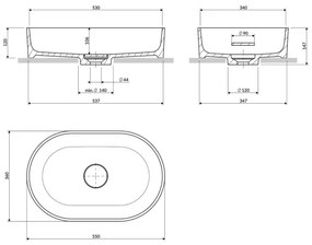 OMNIRES OVOUNAG - Umyvadlo na desku OVO 55x36 cm dolomit/matná popelavě šedá