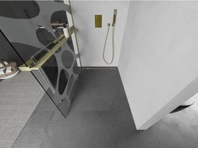 Mexen Kioto+ L, sprchová zástěna Walk-In s poličkou a věšákem 90 x 200 cm, 8mm čiré sklo bílý vzor, ​​zlatý matný profil, 800-090-123-55-97