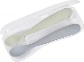 Beaba První lžičky silikonové s pouzdrem 2 ks Pebble Green