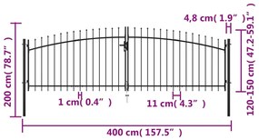 vidaXL Marketos Dvoukřídlé plotové brány Woerden s kopím nahoře 400 x 199,5 cm