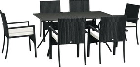 Sada zahradního stolu a židlí Outsunny z ratanového materiálu a oceli se 7 kusy, zahradní lounge se 6 venkovními křesly, omyvatelnými polstry a jídeln