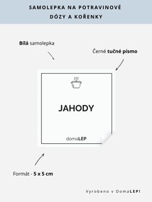 JAHODY – bílá samolepka na dózu, tučné písmo, 5 x 5 cm | DomaLEP