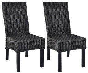 Jídelní židle 2 ks černé ratan kubu a mangovníkové dřevo - Default Title