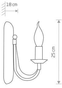 Nástěnné svítidlo Ares v designu lustru, s jedním plamenem