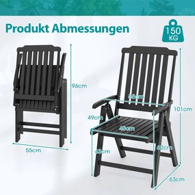 Costway Skládací zahradní židle, plastová skládací židle s vysokým