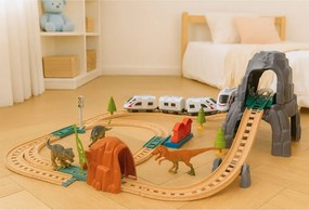 LEAN Toys Elektrický interaktivní vláček s vagóny, tunel, sopka, dinosauři, 95 cm