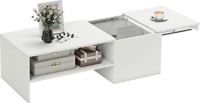 HOMCOM konferenční stolek ze dřeva s vysouvací deskou a otevřeným i skrytým úložným prostorem, 110x52x36 cm, bílá