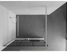 Mexen Kioto+, sprchová zástěna Walk-In s poličkou a věšákem 120 x 200 cm, 8mm čiré sklo černý vzor, ​​bílý profil, 800-120-121-20-77