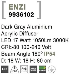 Nova Luce Venkovní sloupkové svítidlo ENZI tmavě šedý hliník akrylový difuzor LED 15W 3000K 180st. IP54