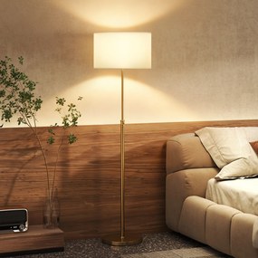 HOMCOM Stojací lampa s dálkovým ovládáním, výškově nastavitelná, látkové stínidlo, kovový stojan, nastavitelná jas, nožní spínač, zlatá barva