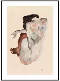 Plakát Egon Schiele - Přikrčený akt v botách a černých punčochách A4 (21 x 29,7 cm)