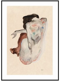 Plakát Egon Schiele - Přikrčený akt v botách a černých punčochách 40 x 50 cm