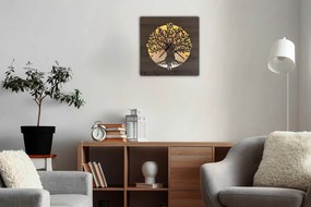 Li-Go "Olivovník v kruhu" Světelné hodiny s baterií, 42x42 cm  včetně dálkového ovládání provedení povrchu: dub