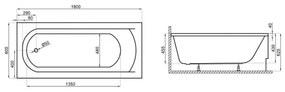 Polimat Akrylátová obdélníková vana Classic 120x70 (130x70, 140x70, 150x70, 150x75, 160x70, 170x70, 170x75, 180x80) Barva: Bílá, Rozměry (cm): 140x70