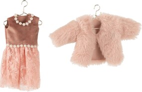 Set 2ks růžová vánoční ozdoba mini ramínka kabátek a šaty z textilu – 11*17*1,5 cm