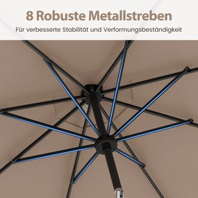 Costway Slunečník 300 cm s LED solárním osvětlením 9 režimy osvětlení s klikou