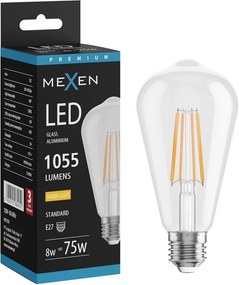 Mexen Vintis, LED filamentová žárovka E27, ST64, 8 W, teplá bílá 2700K, čirá, L152-E27-0827-00