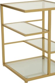 Zlatý kovový odkládací stolek se skleněnými policemi Doree gold - 40*40*51 cm