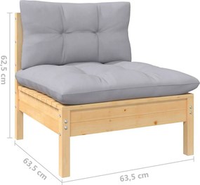 2místná zahradní pohovka s šedými poduškami masivní borovice 3095991