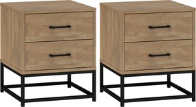 HOMCOM Sada 2 nočních stolků se 2 zásuvkami, noční stolek v industriálním stylu do ložnice a obývacího pokoje, rozměry 40 x 39,5 x 48 cm, přírodní dře