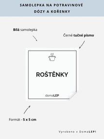 Samolepka na kořenky ROŠTĚNKY bílá 5 × 5 cm tučné písmo