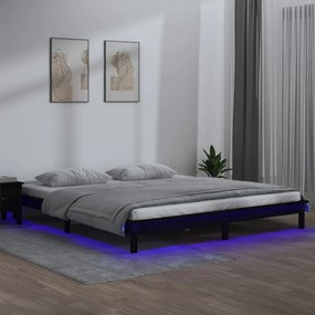 Rám postele s LED světlem černý 200 x 200 cm masivní dřevo - Default Title