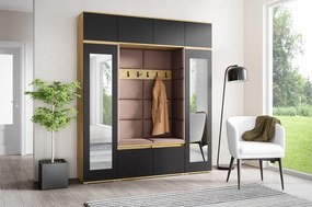 Eka Předsíňová stěna s čalouněnými panely Trinity 32 - Dub Artisan s černou / Světlá hnědá 2306