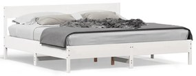 Rám postele s čelem bílý 200 x 200 cm masivní borové dřevo