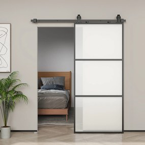 HOMCOM Posuvné Dveře s Hardwarem - Skleněné Posuvné Dveře s Mechanismem Tichého Zavírání pro Koupelnu, Obývací Pokoj a Kuchyni 91,4x203,2 cm Černé