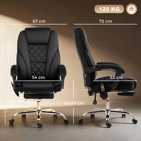 Masážní kancelářské křeslo Vinsetto s vyhříváním — ergonomické, polohovatelné, s nastavitelnou výškou, kabelovým ovládáním, výsuvnou podnožkou a 360°…