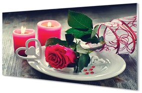 Obraz na skle Rose srdce svíčka 100x50 cm