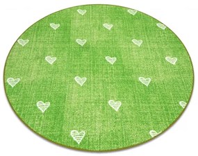 Dětský kulatý koberec HEARTS Srdíčka Zelený Rozměr: průměr 100 cm