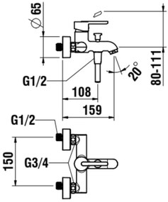 LAUFEN H3210810044001 - Vanová baterie LUA lesklý chrom