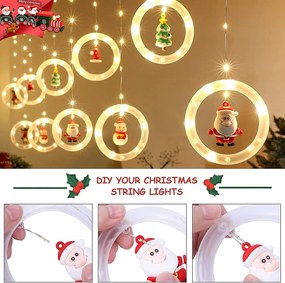 Vánoční LED světelný závěs s 10 kroužky a postavičkami, 100 LED, 3m, různé barvy na výběr Barva: Teplá bílá