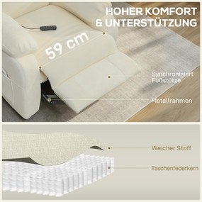 HOMCOM Elektrické relaxační křeslo televizní křeslo s opěrkou nohou, bočními kapsami, bezkartáčovým motorem, USB portem, dálkovým ovládáním