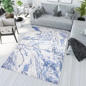 Jednoduchý bílý a modrý koberec s abstraktním vzorem Šířka: 80 cm | Délka: 150 cm