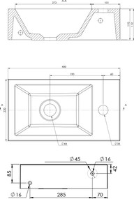 Sapho Sapho, AMAROK litý mramor umyvadlo 40x22cm, černá matná, baterie vpravo, AR500B