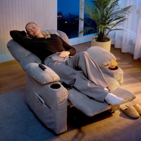 HOMCOM Elektrické relaxační křeslo, televizní křeslo s funkcí ležení, USB, držák na nápoje, 2 paměťové pozice pro obývací pokoj, šedá